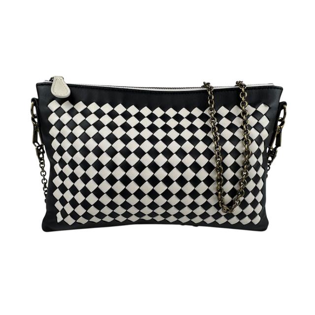 BOTTEGAVENETA ボッテガヴェネタ イントレチャート ショルダーバッグ チェーンウォレット ブラック×ホワイト 14054 レディース【中古】 z5421