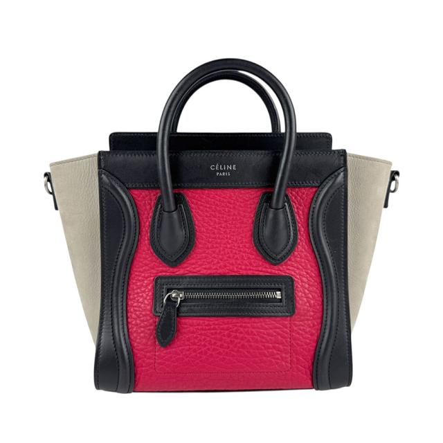 CELINE セリーヌ ラゲージ ナノショッパー ハンドバッグ ショルダーバッグ レッド×ブラック×グレー 14060 レディース【中古】 z5449