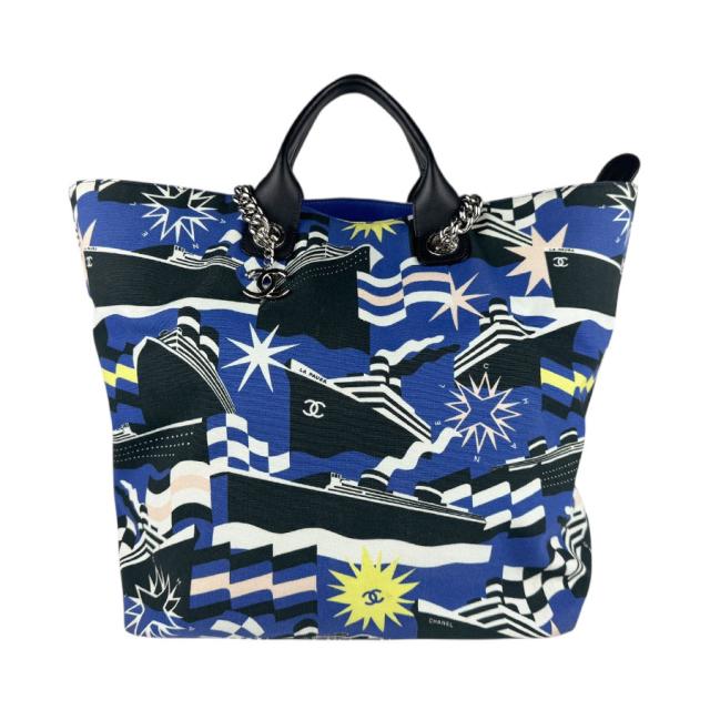 CHANEL シャネル クルーズコレクション ショルダーバッグ ハンドバッグ ブルー×ブラック×ホワイト 14067 レディース【中古】 z5466
