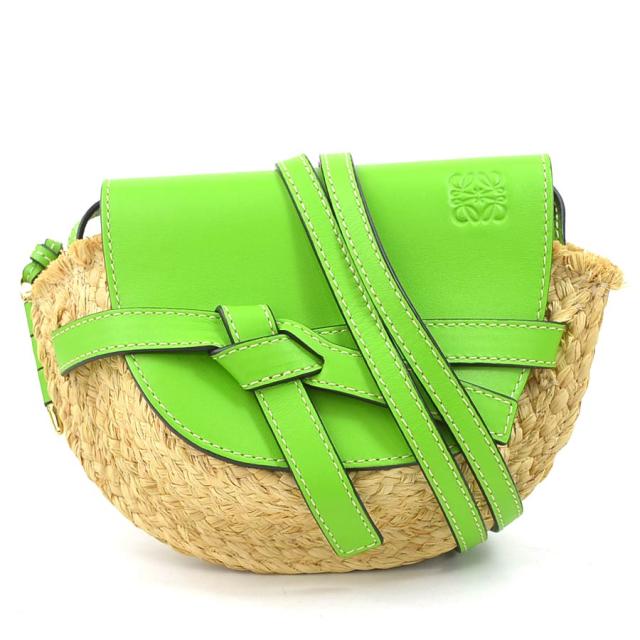 LOEWE ロエベ ミニ ゲート 斜め掛けショルダーバッグ ナチュラル/ライトグリーン 14059 レディース【中古】 e60438i