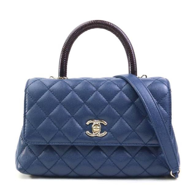 CHANEL シャネル ココハンドルXS ショルダーバッグ ハンドバッグ ネイビーブルー×ブラック 14067 レディース【中古】 90144a