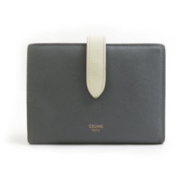 CELINE セリーヌ ミディアムストラップウォレット 二つ折り財布 グレー×アイボリー 14055 レディース【中古】 h31246a