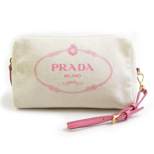 PRADA プラダ ポーチ アイボリー×ピンク 14056 ユニセックス【中古】 h31251a