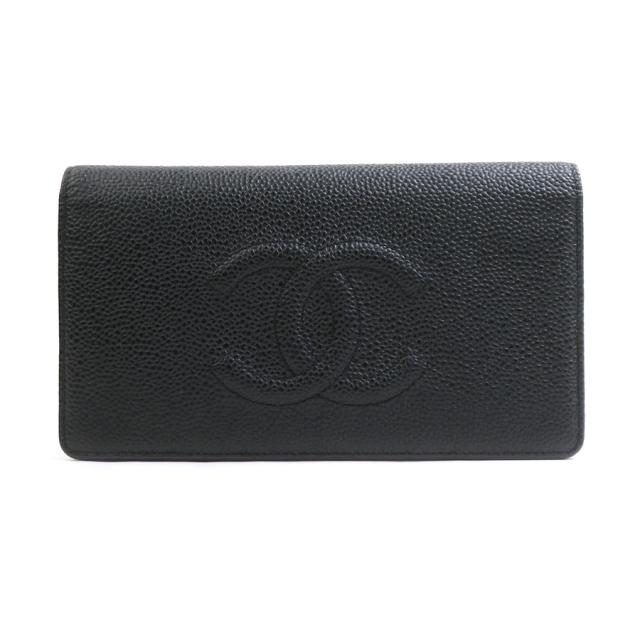 CHANEL シャネル 二つ折り長財布 ブラック 14054 レディース【中古】 56182a