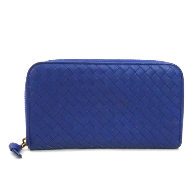 BOTTEGAVENETA ボッテガヴェネタ イントレチャート ラウンドファスナー長財布 ブルー 14067 ユニセックス【中古】 r10622a