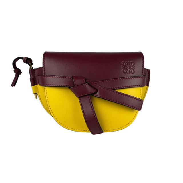 LOEWE ロエベ ゲートデュアル ミニ 斜め掛けショルダーバッグ バーガンディ/イエロー 14070 レディース【中古】 z5818