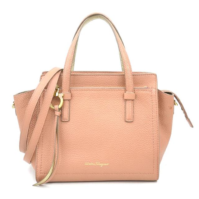 Salvatore Ferragamo サルヴァトーレフェラガモ ガンチーニ ハンドバッグ ショルダーバッグ コーラルピンク 14061 レディース【中古】 r10638a
