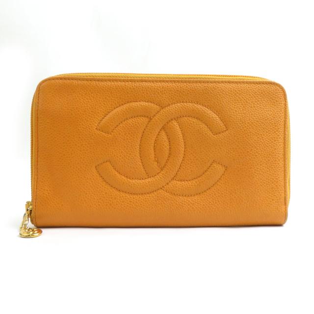 CHANEL シャネル ラウンドファスナー長財布 オレンジ 14062 レディース【中古】 r10640a