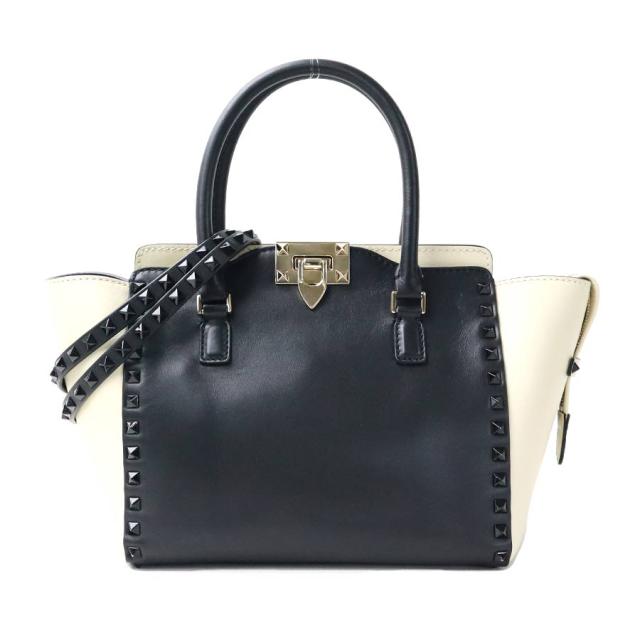 Valentino Garavani ヴァレンティノ ガラヴァーニ ハンドバッグ ショルダーバッグ ブラック×アイボリー 14056 レディース【中古】 h31296a