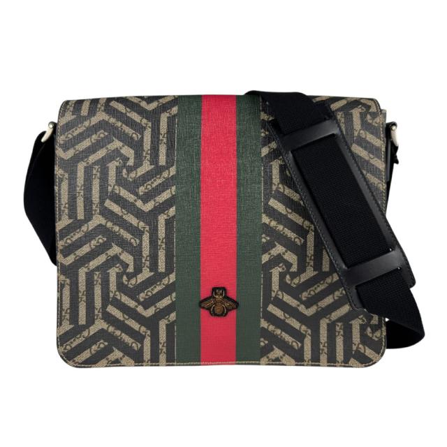 GUCCI グッチ GGカレイド Bee 475432 斜め掛けショルダーバッグ ブラック/ベージュブラウン 14054 メンズ【中古】 z5920