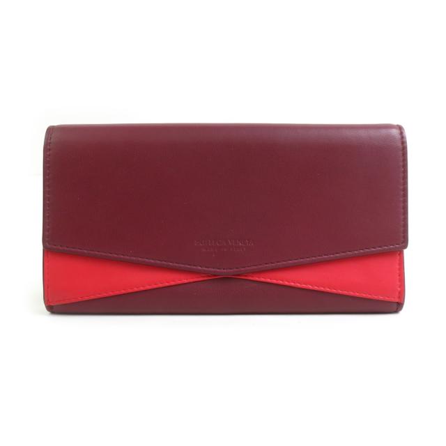 BOTTEGAVENETA ボッテガヴェネタ 長財布 レッド×ボルドー 14060 ユニセックス【中古】 h31343a