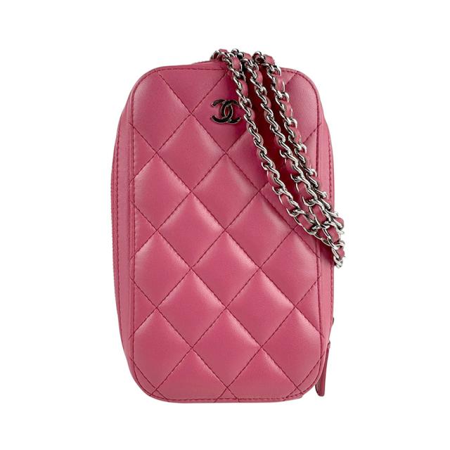 CHANEL シャネル マトラッセ 斜め掛けショルダーバッグ スマートフォン ポーチ ピンク 14061 レディース【中古】 z6023