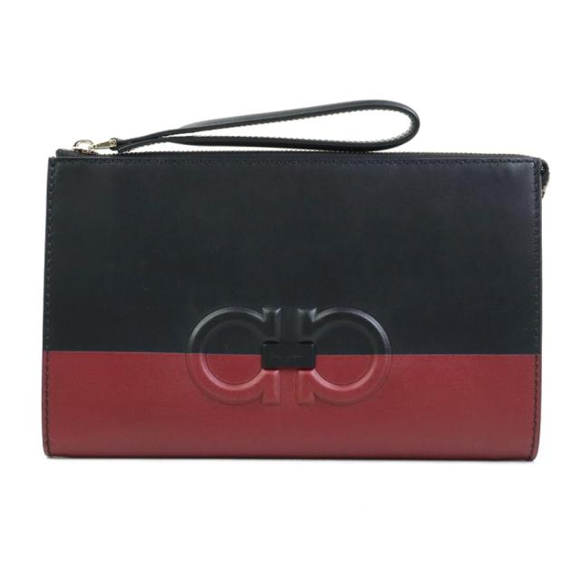 Salvatore Ferragamo サルヴァトーレフェラガモ ガンチーニ クラッチバッグ ブラック×ダークレッド 14054 ユニセックス【中古】 r10655a
