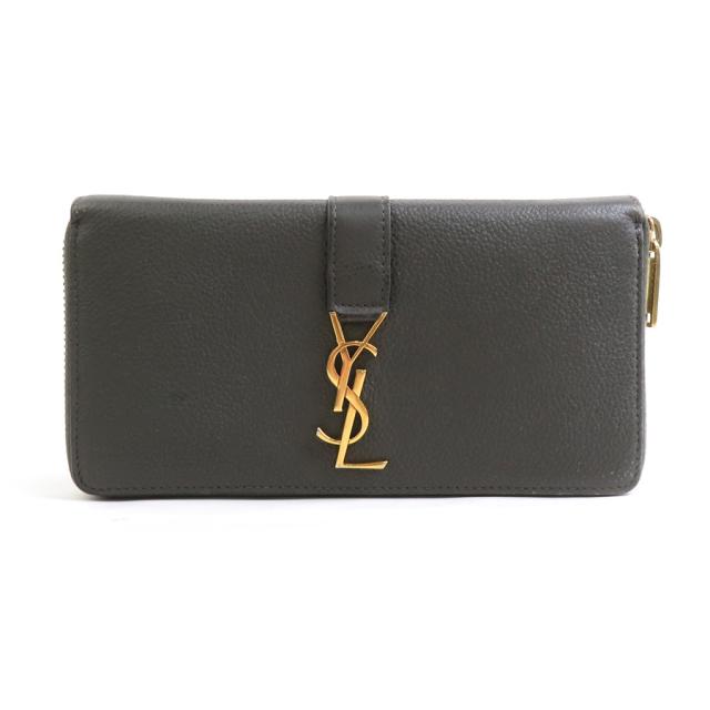 SAINT LAURENT サンローラン ラウンドファスナー長財布 カーキブラウン 14058 ユニセックス【中古】 r10683a