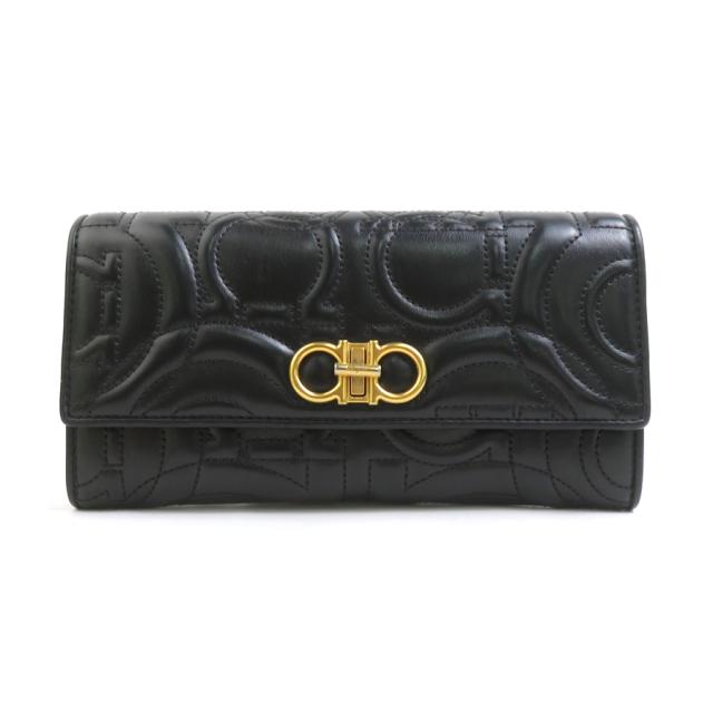 Salvatore Ferragamo サルヴァトーレフェラガモ ガンチーニ 長財布 ブラック 14054 レディース【中古】 56267a