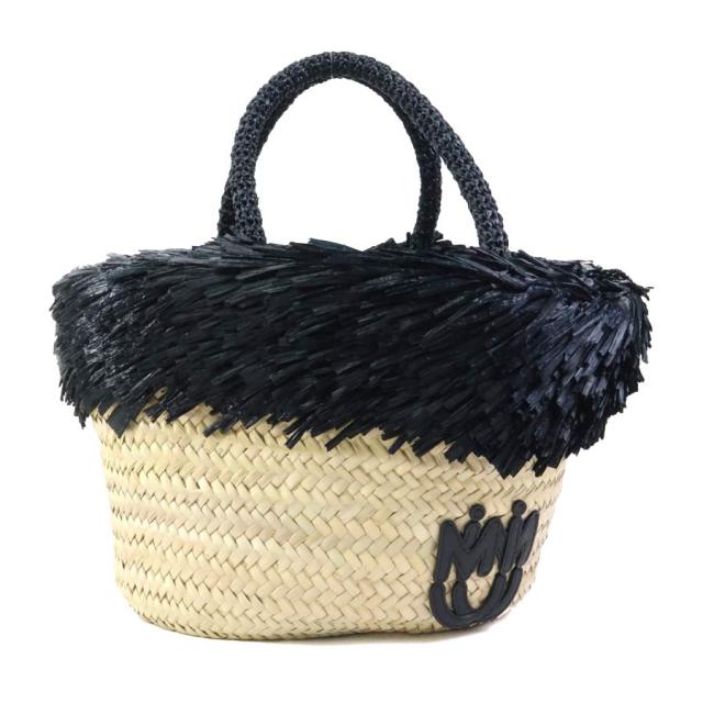 MIUMIU ミュウミュウ 5BG209 ハンドバッグ カゴバッグ ナチュラル×ブラック 14054 レディース【中古】 r10726g