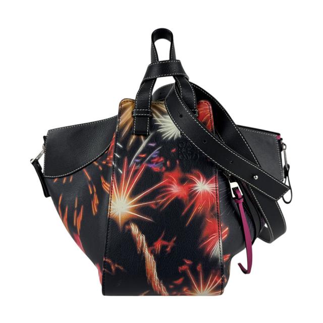 LOEWE ロエベ ハンモック 2018年春節花火プリント ショルダーバッグ ブラック×マルチカラー 14054 レディース【中古】 z6447