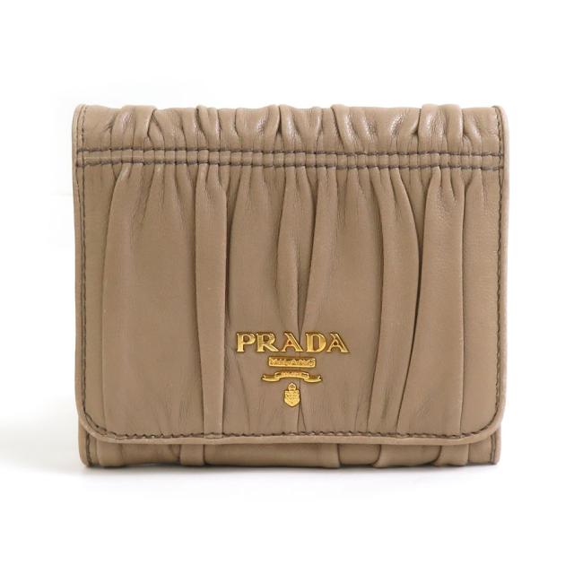 PRADA プラダ 1M0176 三つ折り財布 ベージュ 14059 レディース【中古】 56305g