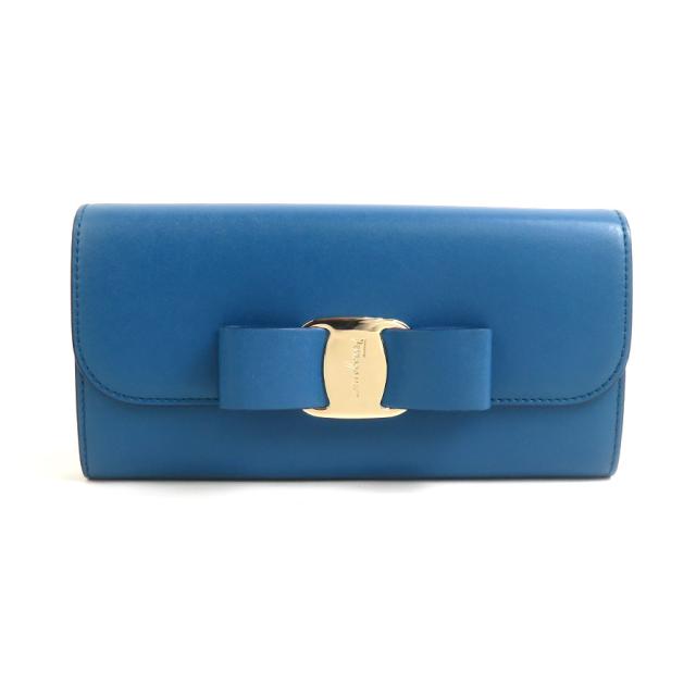 Salvatore Ferragamo サルヴァトーレフェラガモ ヴァラリボン 長財布 ブルー 14067 レディース【中古】 e60813a