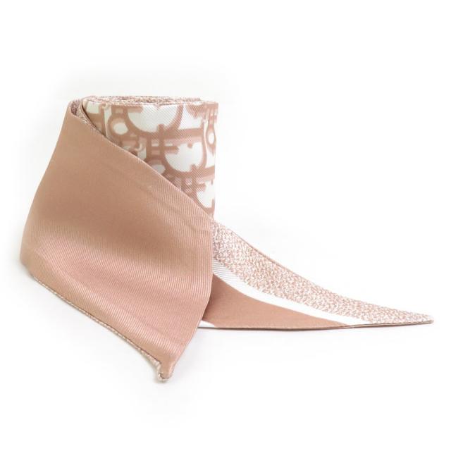 Christian Dior クリスチャンディオール ミッツァ スカーフ ピンクベージュ/ホワイト 14059 レディース【中古】 e60817g