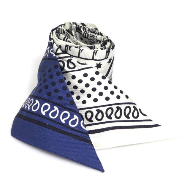 HERMES エルメス スカーフ ツイリー ホワイト×ネイビー×ブラック 14056 レディース【中古】 h31511a