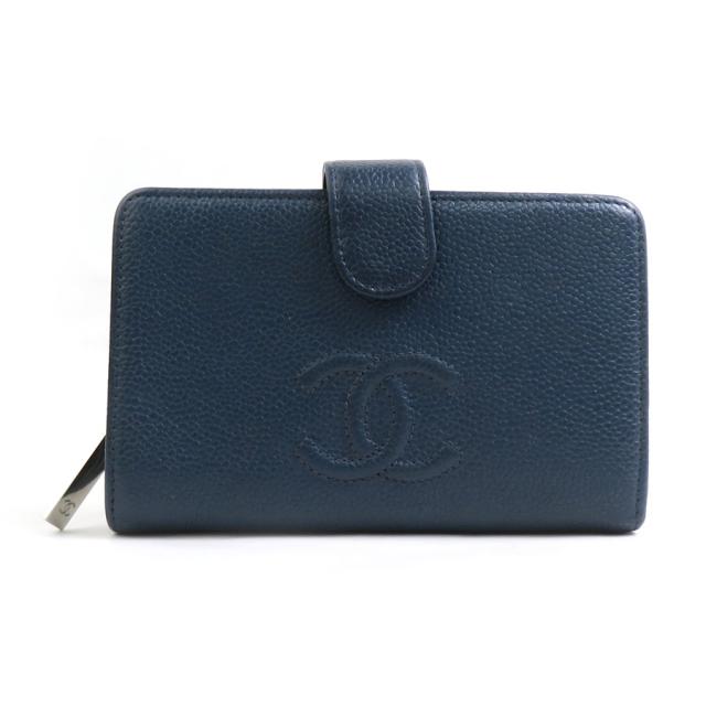 CHANEL シャネル 二つ折り財布 ネイビー 14066 レディース【中古】 56339a