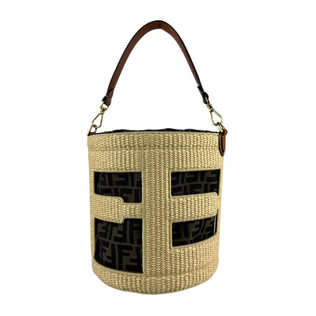 FENDI フェンディ ステップアウト ミディアム バケットバッグ 8BT364 APH2 ショルダーバッグ ハンドバッグ ナチュラル×ブラウン 14057 レディース【中古】 z6806