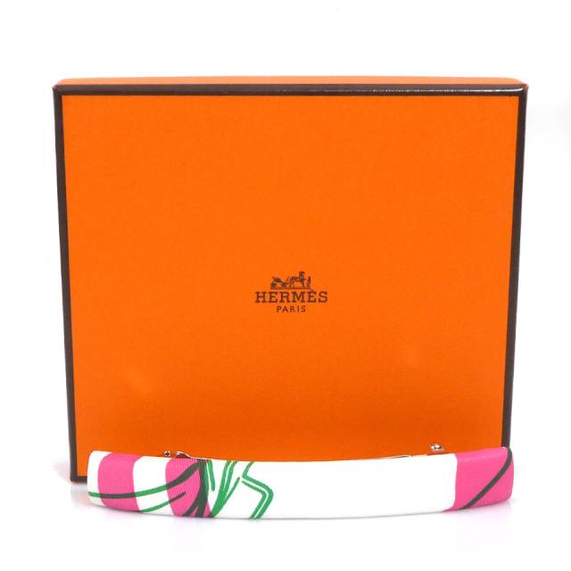 HERMES エルメス バレッタ ホワイト/ピンク/グリーン/シルバー 14056