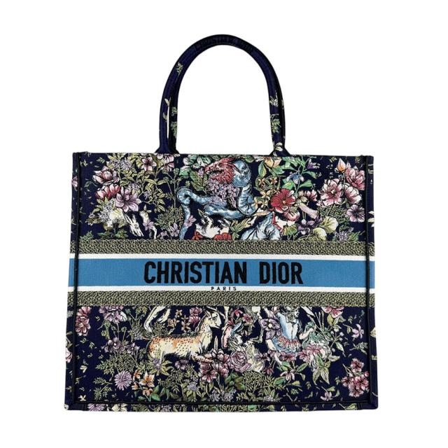 Christian Dior クリスチャンディオール ブックトート ラージ ショルダーバッグ ネイビー×マルチカラー 14066 レディース【中古】 z6917