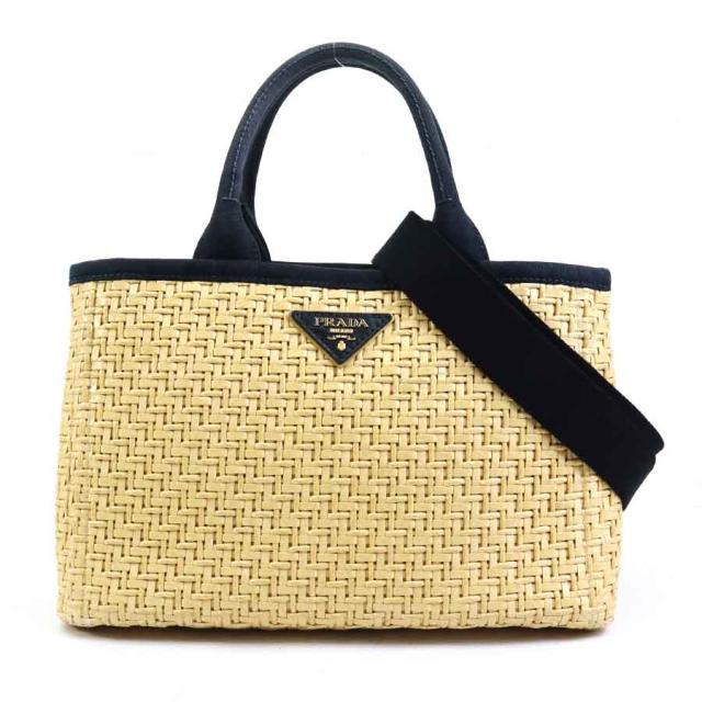 PRADA プラダ ハンドバッグ ショルダーバッグ かごバッグ ベージュ/ブラック 14059 レディース【中古】 e60916a