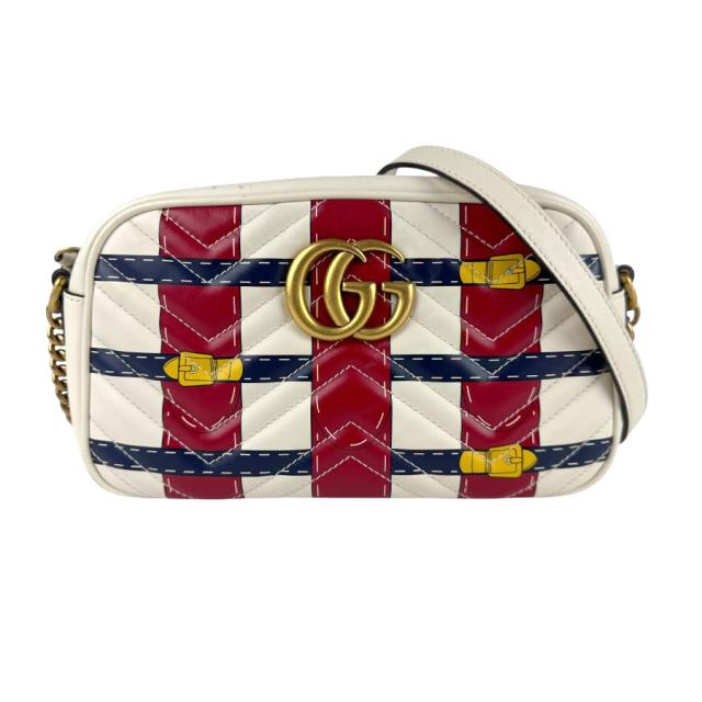 GUCCI グッチ GGマーモント 447632 斜め掛けショルダーバッグ アイボリー/レッド/ネイビー 14056 レディース【中古】 z6943