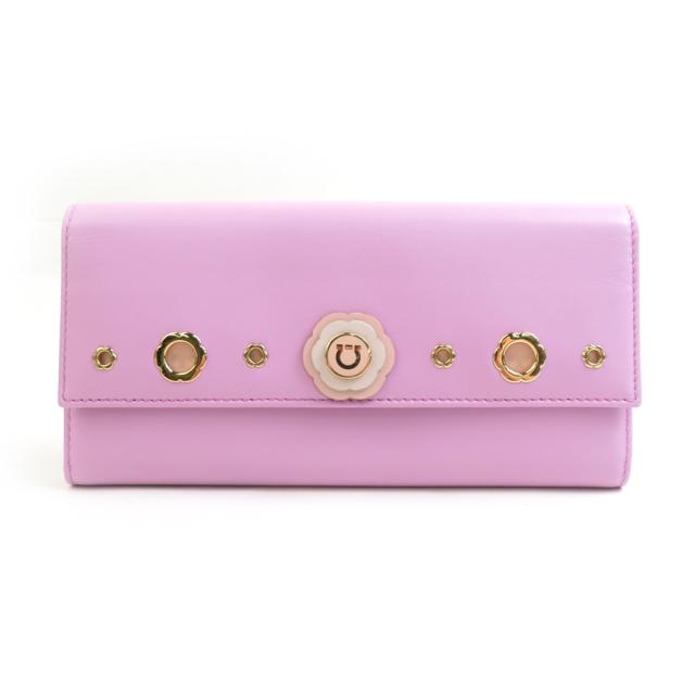 Salvatore Ferragamo サルヴァトーレフェラガモ 長財布 ピンクパープル 14064 レディース【中古】 h31562a