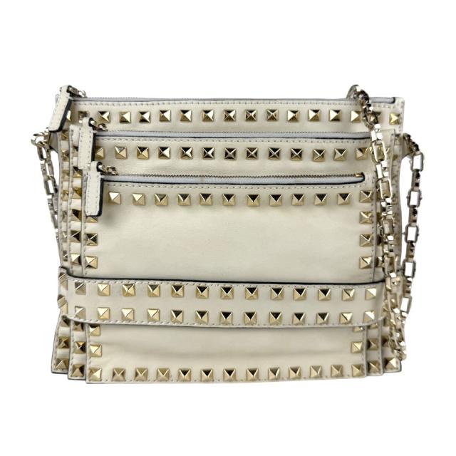 Valentino Garavani ヴァレンティノ ガラヴァーニ ロックスタッズ ショルダーバッグ オフホワイト/ゴールド 14056 レディース【中古】 z6963