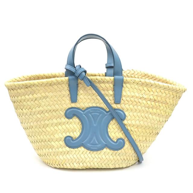 CELINE セリーヌ トリオンフパニエ ハンドバッグ カゴバッグ ブルー系×ナチュラル 14067 レディース【中古】 56354a