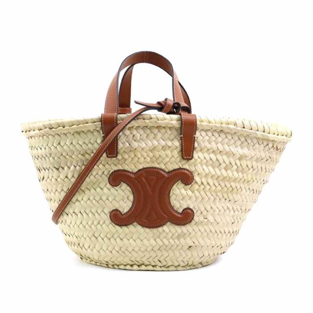 CELINE セリーヌ トリオンフ パニエ ハンドバッグ カゴバッグ ブラウン×ナチュラル 14057 レディース【中古】 h31578g