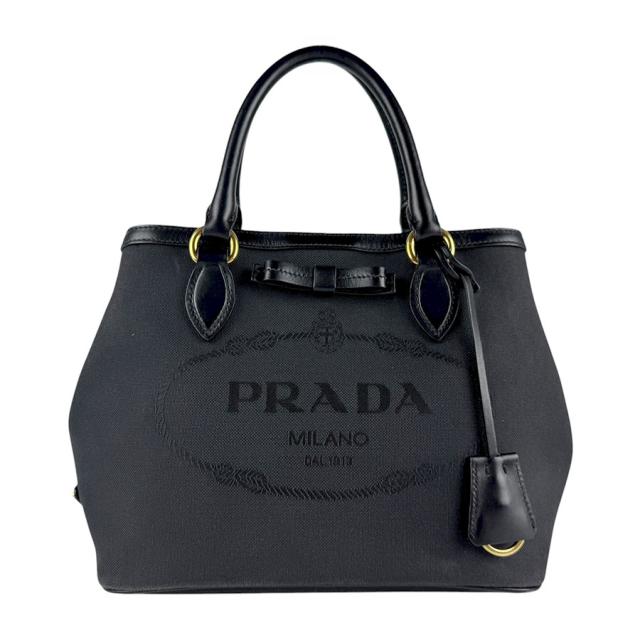 PRADA プラダ ジャガード ロゴ ハンドバッグ ショルダーバッグ ブラック 14054 レディース【中古】 z7085