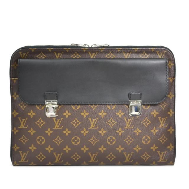 LOUIS VUITTON ルイ ヴィトン ポルト ドキュマン モノグラムマカサー クラッチバッグ ブラウン/ブラック 14057 メンズ【中古】 e60991a