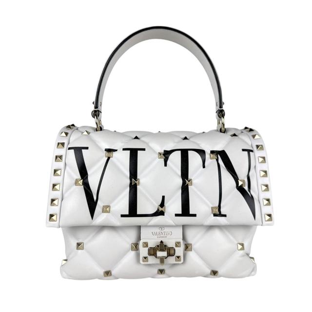 Valentino Garavani ヴァレンティノ ガラヴァーニ キャンディ スタッズ ハンドバッグ ショルダーバッグ ホワイト 14056 レディース【中古】 z7229