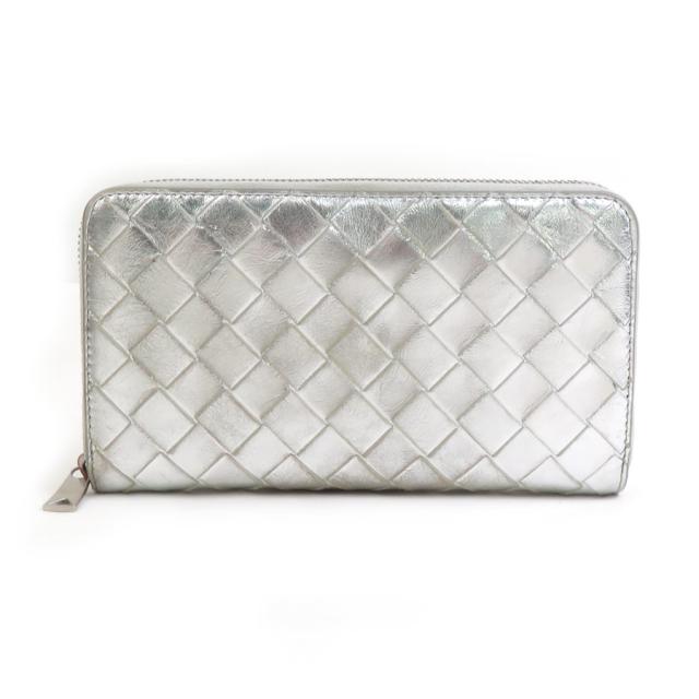 BOTTEGAVENETA ボッテガヴェネタ イントレチャート ラウンドファスナー長財布 シルバー 14069 ユニセックス【中古】 h31637g