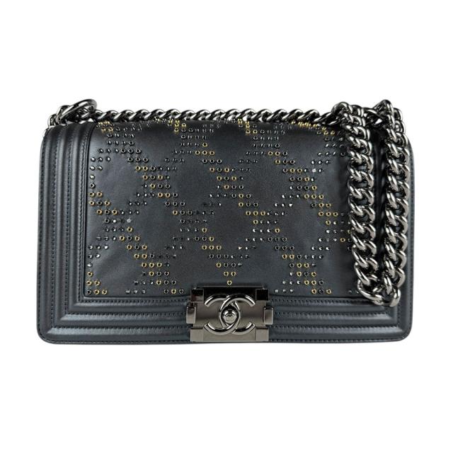 CHANEL シャネル ボーイシャネル ショルダーバッグ メタリックグレー 14055 レディース【中古】 z7441