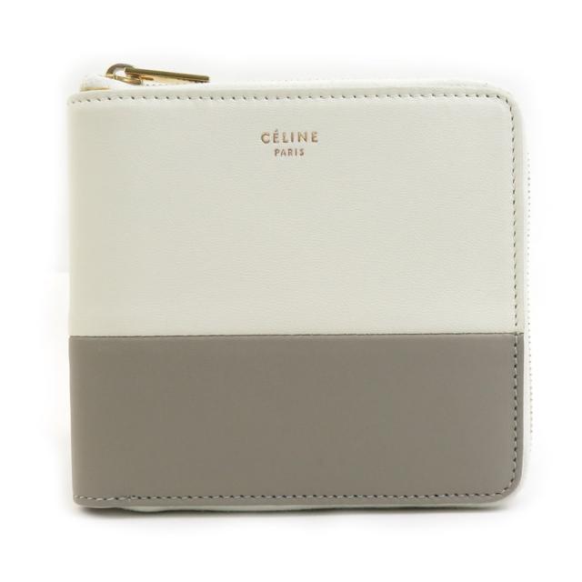 CELINE セリーヌ 二つ折り財布 グレー×アイボリー 14055 レディース【中古】 56445k