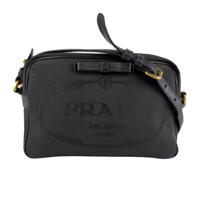 PRADA プラダ ロゴジャガード ショルダーバッグ ブラック 14054 レディース【中古】 z7695