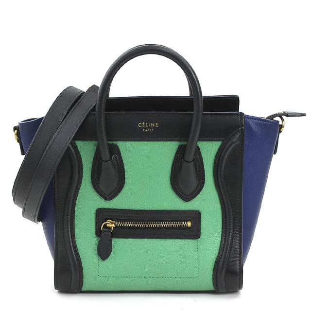 CELINE セリーヌ ラゲージ ナノショッパー ハンドバッグ 斜め掛けショルダーバッグ ブラック/グリーン/ブルー 14054 レディース【中古】 e61113g