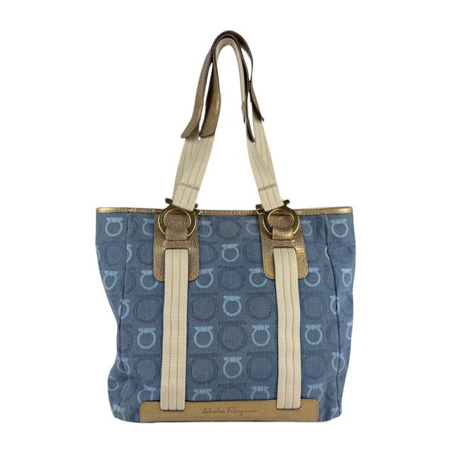 Salvatore Ferragamo サルヴァトーレフェラガモ ガンチーニ ショルダーバッグ トートバッグ ブルー/ゴールド 14067 レディース【中古】 z7838