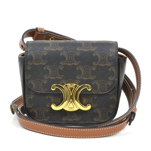 CELINE セリーヌ トリオンフ ミニ クロード ショルダーバッグ ブラウン 14057 レディース【中古】 90218a