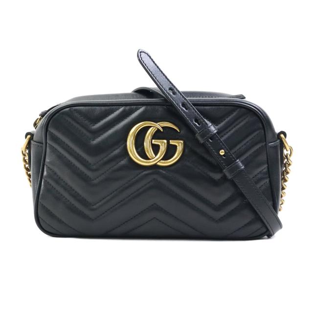 GUCCI グッチ GGマーモント 447632 斜め掛けショルダーバッグ ブラック/ゴールド 14054 レディース【中古】 e61155k