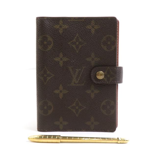 LOUIS VUITTON ルイ ヴィトン アジェンダPM モノグラム R20005 手帳カバー ボールペンセット ブラウン/ゴールド 14057 ユニセックス【中古】 e61178a