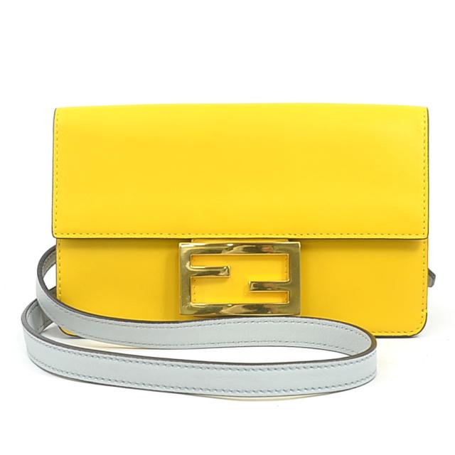 FENDI フェンディ フラットバゲット 8BS039-AAIW ショルダーバッグ イエロー×ライトグレー 14063 レディース【中古】 h31756a