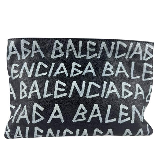 BALENCIAGA バレンシアガ グラフィティ キャリークリップ 494040 クラッチバッグ ブラック×ホワイト 14054 メンズ【中古】 z7905