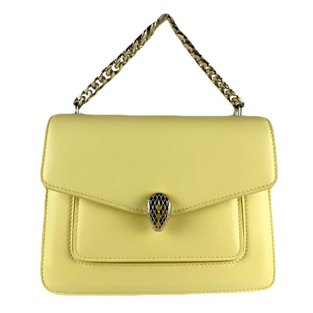 BVLGARI ブルガリ セルペンティ ハンドバッグ 斜め掛けショルダーバッグ ライトイエロー/ゴールド 14063 レディース【中古】 z7948